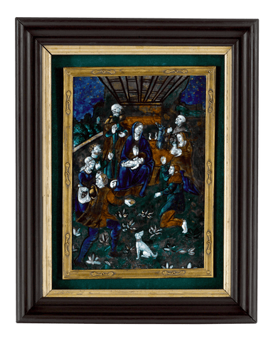 Antique Enamel, Limoges, Adoration of the Shepherds Limoges Plaque | M.S. Rau